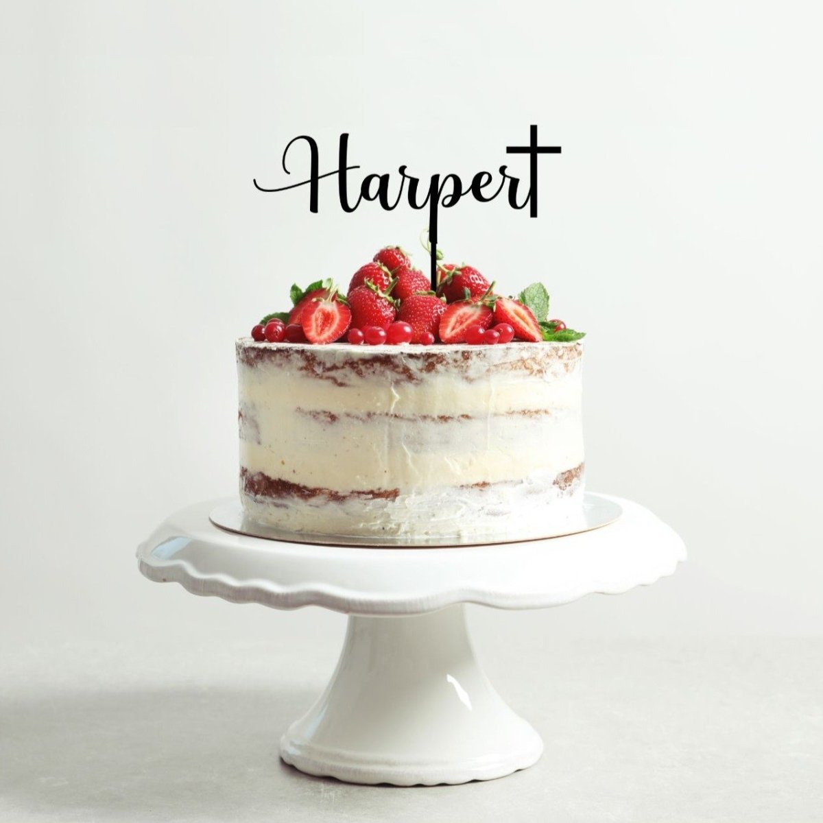 Custom Religious Cake Topper with Name & Cross Design – Cabe & Co